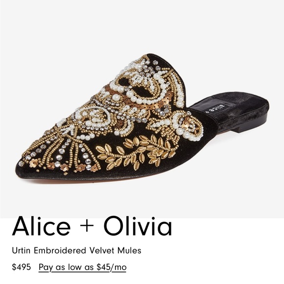 Alice + Olivia | Shoes | Alice Olivia Urtin Embroidered Velvet Mules ...